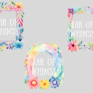 Watercolour Rainbow and Floral Frame Clipart Cute Bright Frames PNG ...