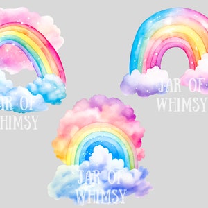 Watercolour Bright Rainbow Clipart Rainbow With Clouds PNG Digital ...