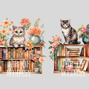 Watercolour Bookcase Cat Clipart Cat Book Lover Reading PNG Digital ...