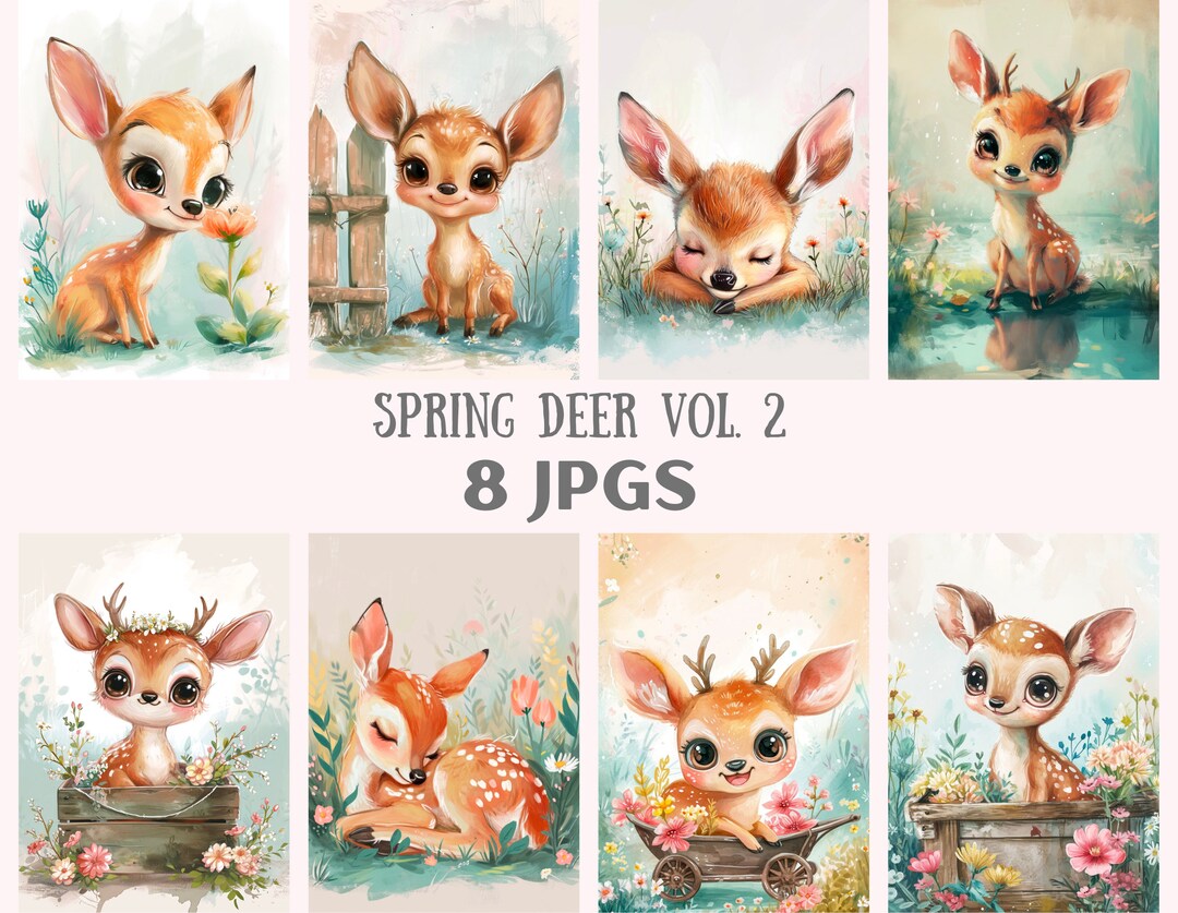 Watercolour Spring Deer Clipart Easter Baby Fawn JPG Digital Image ...