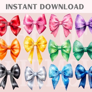 Watercolour Glitter Bow Clipart Sparkly Bow PNG Digital Image Downloads ...