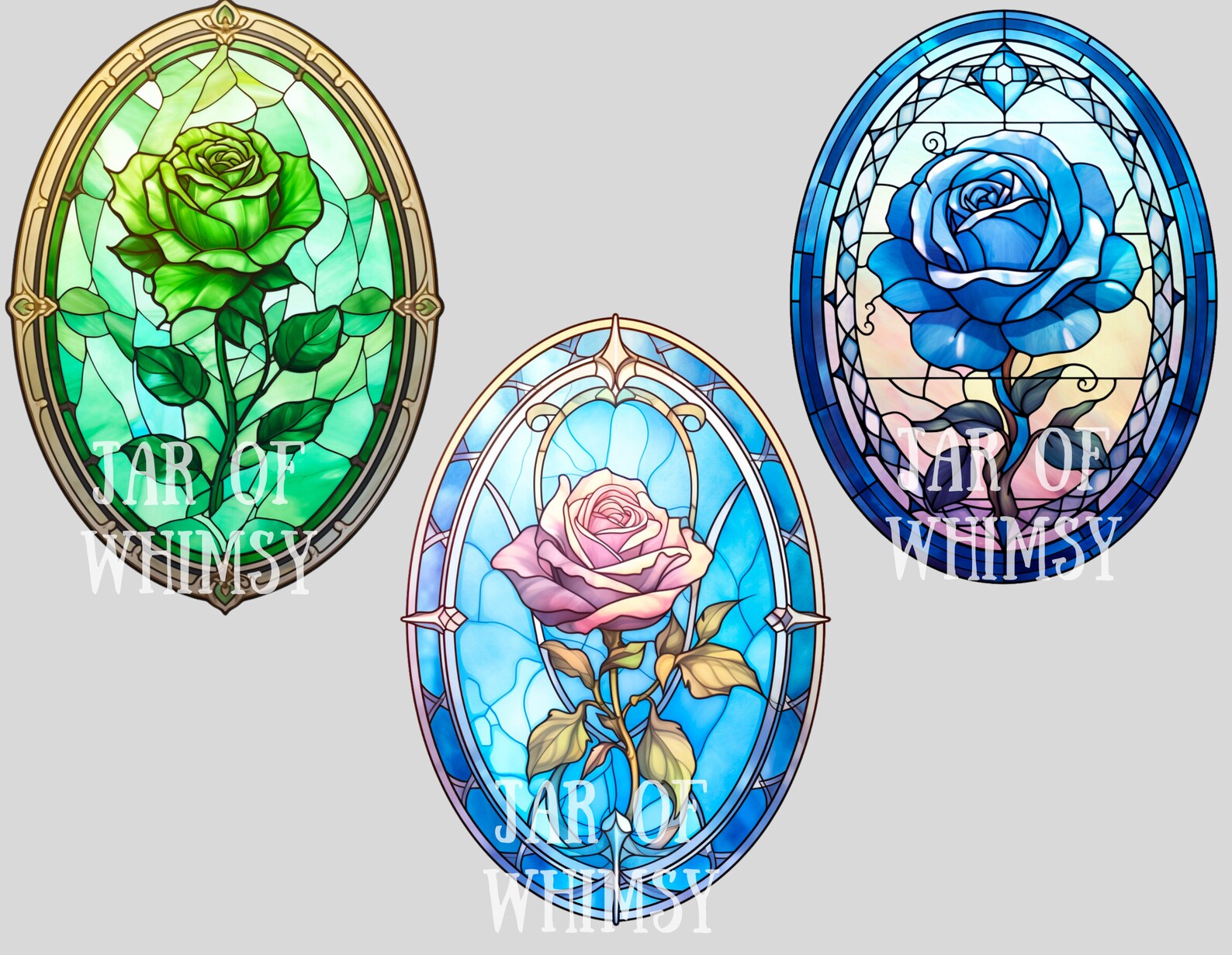 Watercolour Rose Stained Glass Window Clipart Rose Window PNG Digital ...