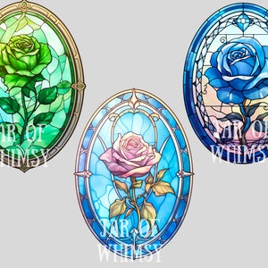 Watercolour Rose Stained Glass Window Clipart Rose Window PNG Digital ...