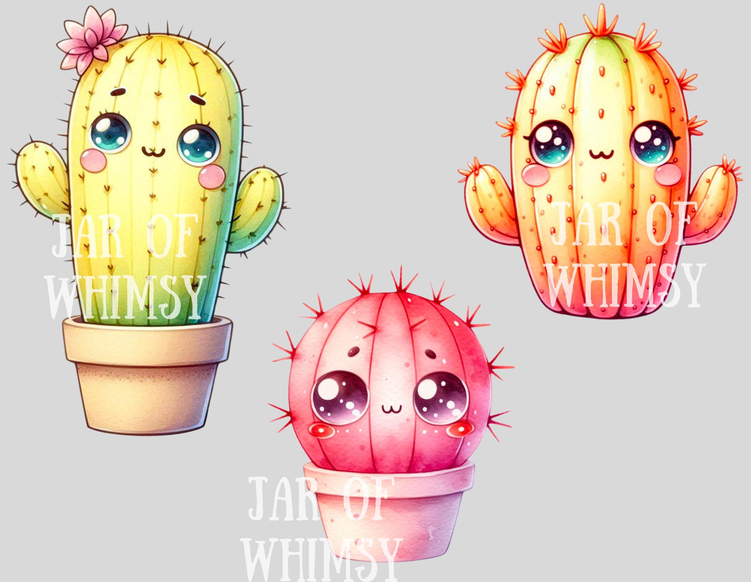 Watercolour Kawaii Cactus Clipart Cute Cactus Pot Plant PNG Digital ...