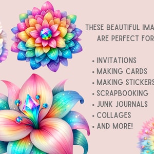 Watercolour Rainbow Flowers Clipart Spring Flower Elements PNG Digital ...