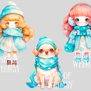 Watercolour Kawaii Winter Clipart Cute Chibi Winter Girls PNG Digital ...