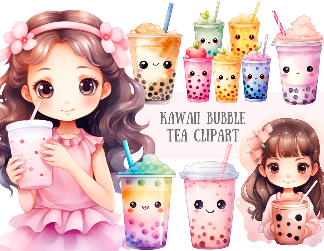 Watercolour Kawaii Bubble Tea Clipart Cute Boba Tea Milk Tea PNG ...