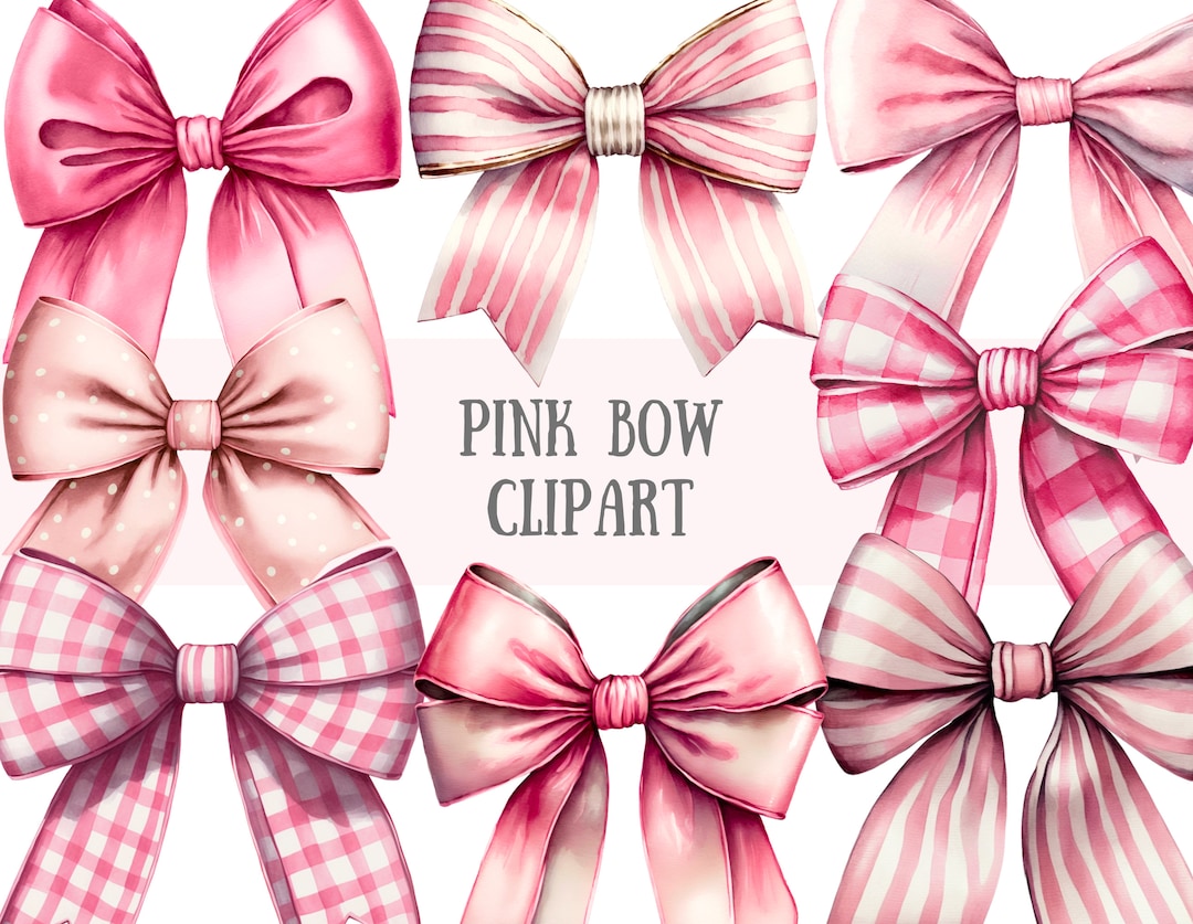 Watercolour Pink Bows Clipart Candy Pink Satin Bow PNG Digital Image ...
