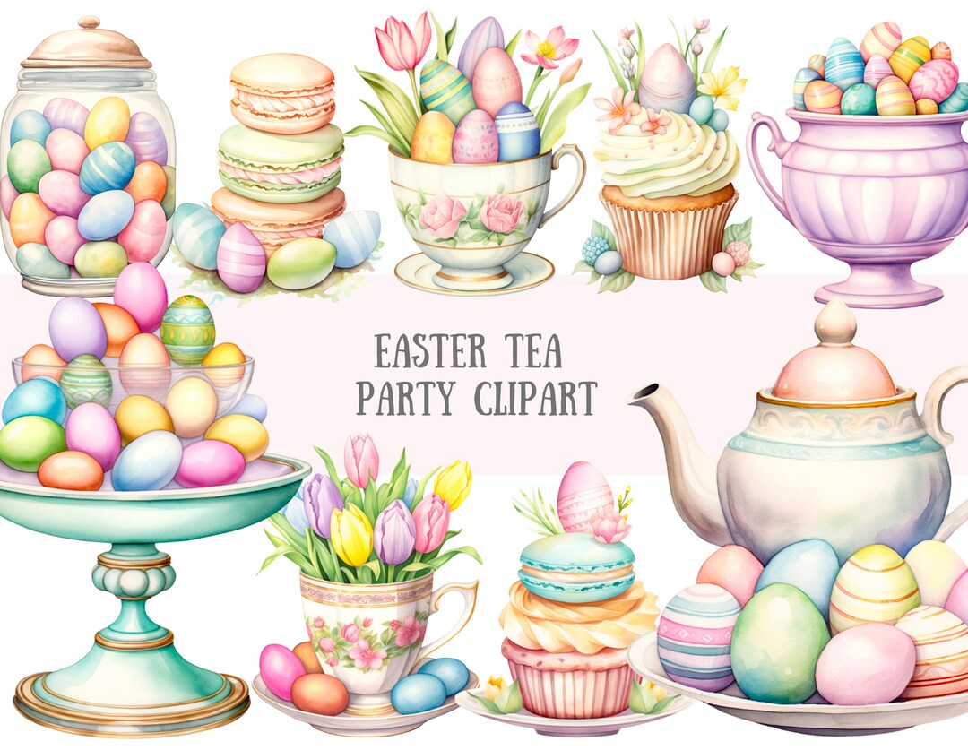 Watercolour Easter Tea Party Clipart Easter Eggs and Teacups PNG ...