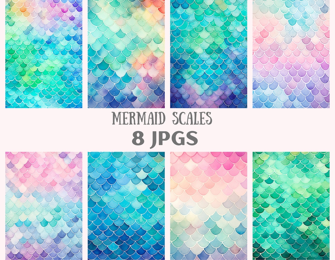 Watercolour Mermaid Scales Clipart Under the Sea Fish JPG Digital Image ...