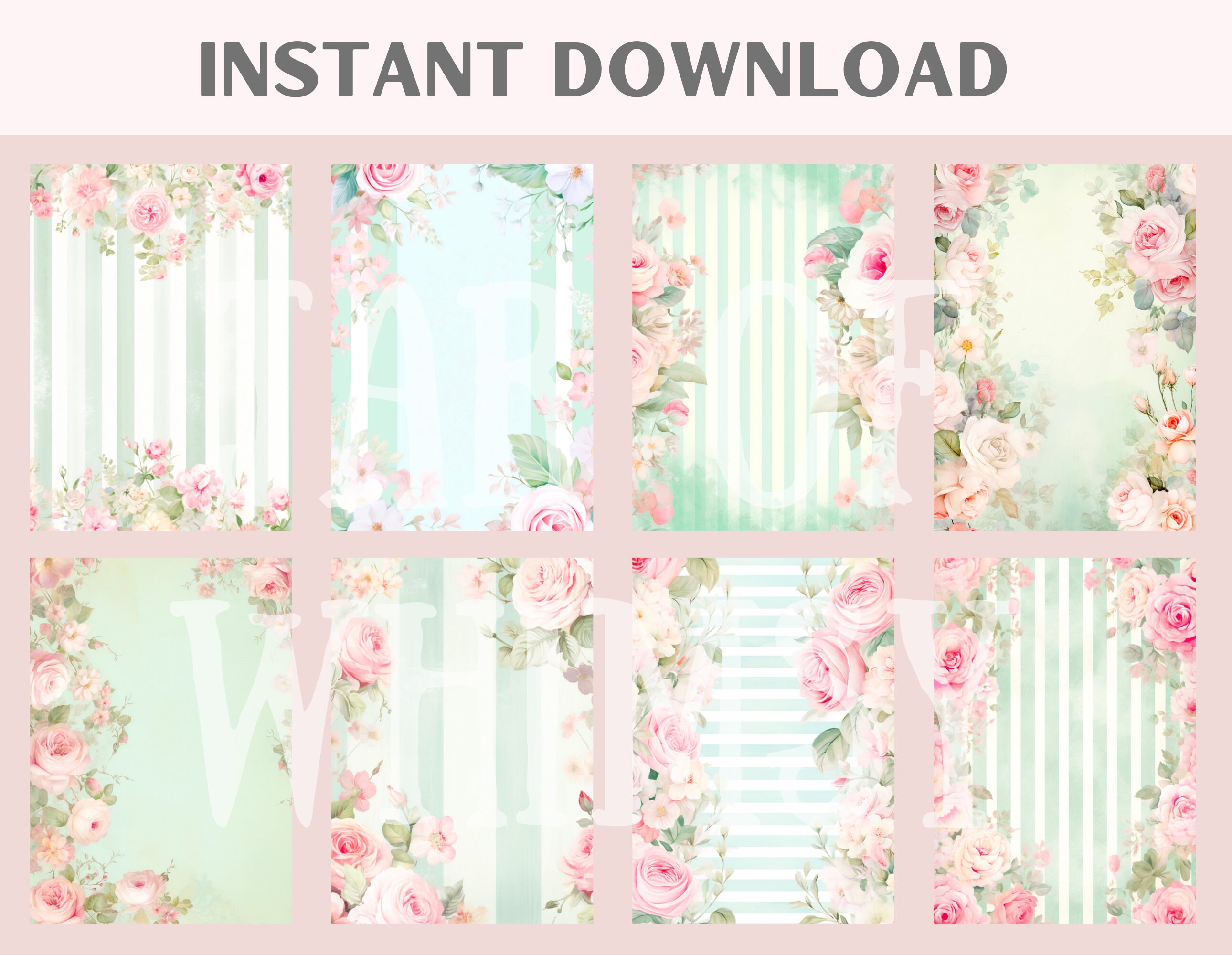 Watercolour Mint Shabby Chic Clipart Digital Paper JPG Digital Image ...