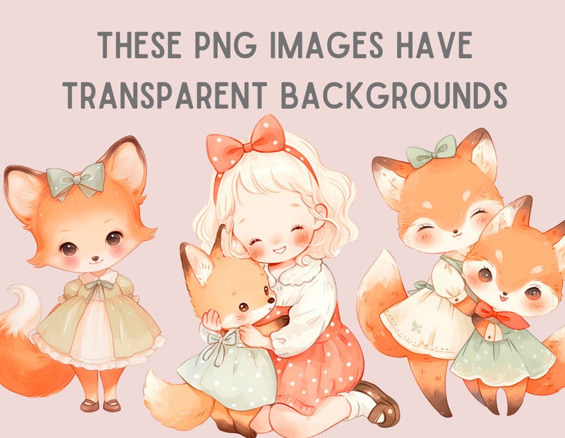 Watercolour Fox Clipart Kawaii Fox Woodland Mori Girl PNG Digital Image ...