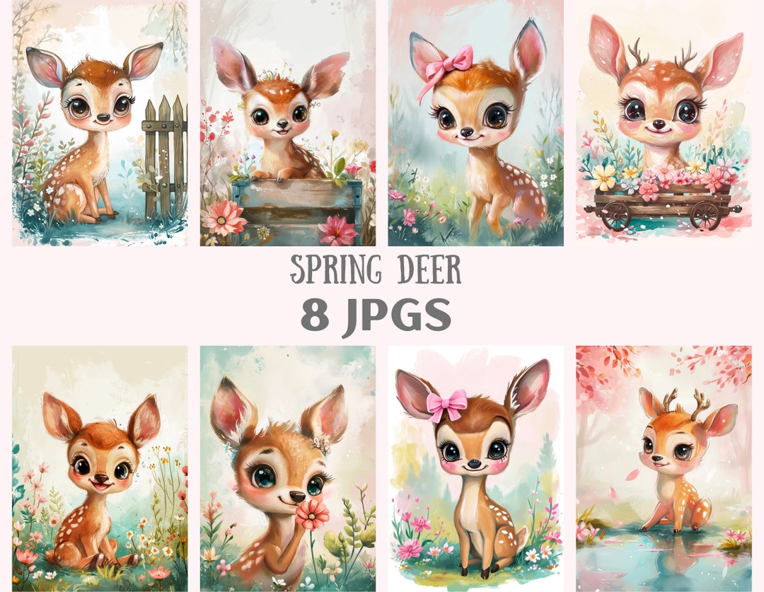 Watercolour Spring Deer Clipart Easter Baby Fawn JPG Digital Image ...