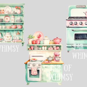 Watercolour Shabby Chic Kitchen Clipart Retro Baking PNG Digital Image ...