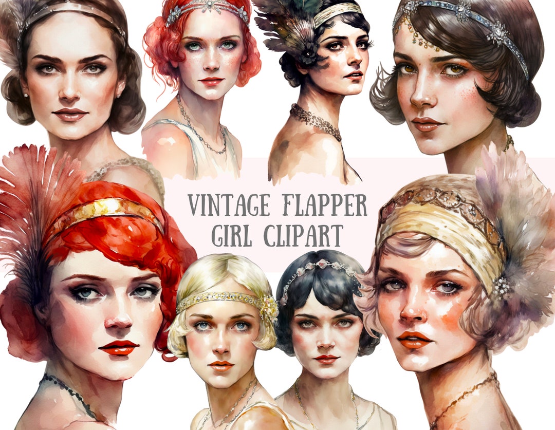 Watercolour Vintage Flapper Girl Clipart 1920s PNG Digital Image ...