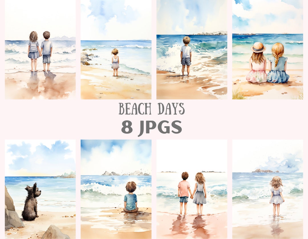 Watercolour Beach Days Clipart Seaside Seashore Digital Paper JPG ...