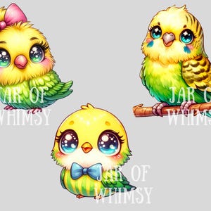 Watercolour Yellow Budgie Clipart Chibi Pet Bird Budgerigar PNG Digital ...