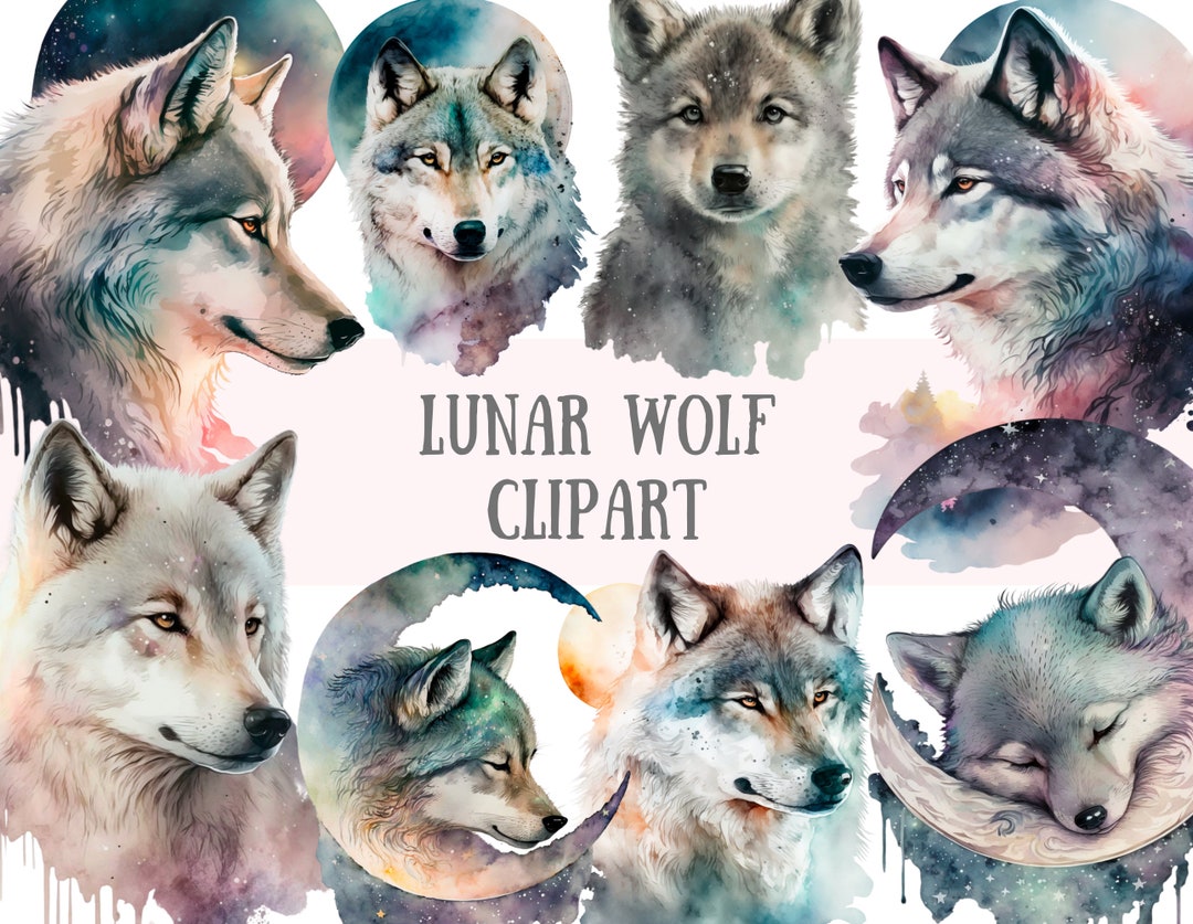 Watercolour Lunar Wolf Clipart - Mystical Fantasy PNG Digital Image ...