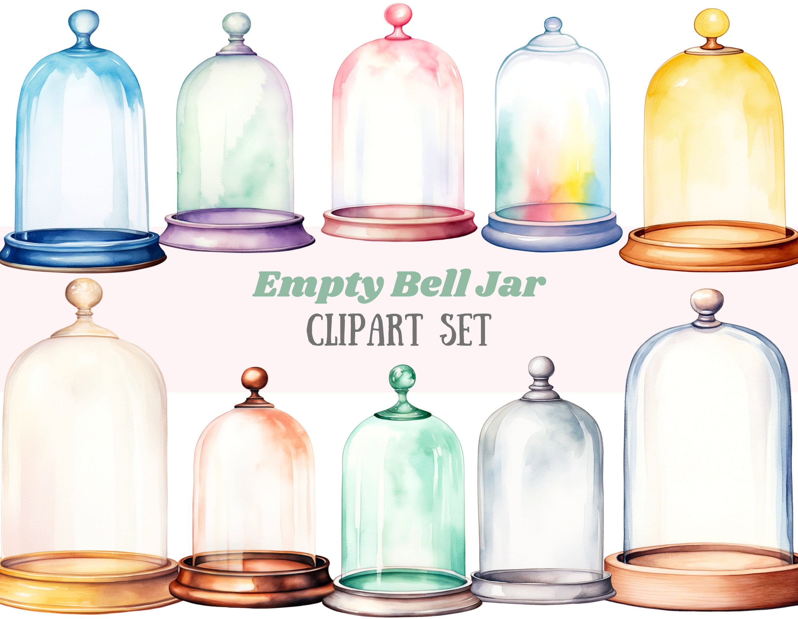 Watercolour Empty Bell Jar Clipart Glass Cloche Jars PNG Digital Image ...