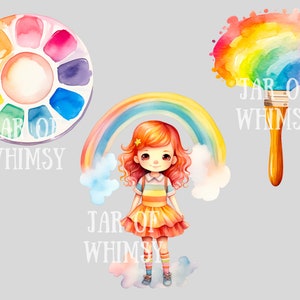 Watercolour Cute Rainbow Painter Clipart Kawaii Artist PNG Digital ...