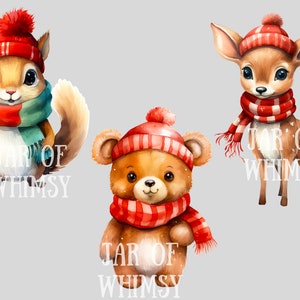Watercolour Christmas Woodland Animal Clipart Xmas Deer Fox PNG Digital ...