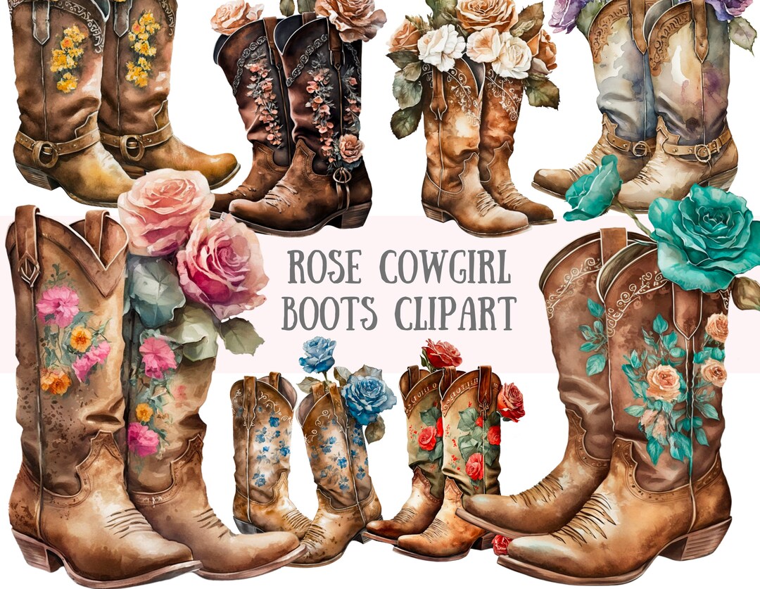 Watercolour Rose Cowgirl Boots Clipart Wild Western PNG Digital Image ...