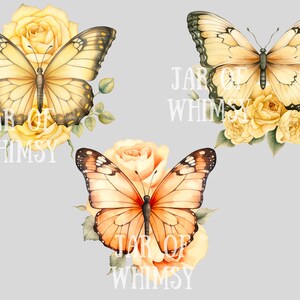 Watercolour Vintage Butterfly Rose Clipart Pastel Floral PNG Digital ...