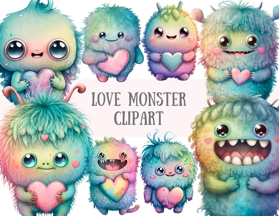 Watercolour Love Monsters Clipart Kawaii Valentines Day PNG Digital ...