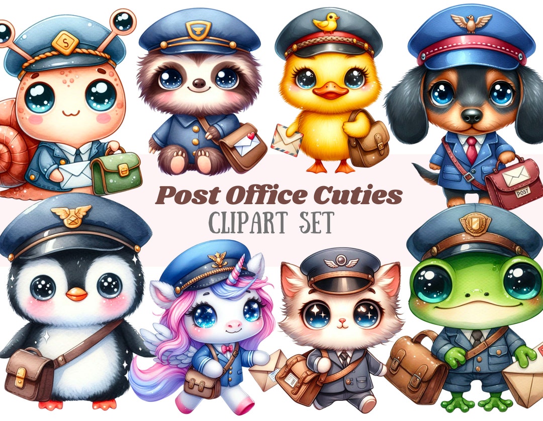 Watercolour Post Office Animal Clipart Happy Mail Animal PNG Digital ...