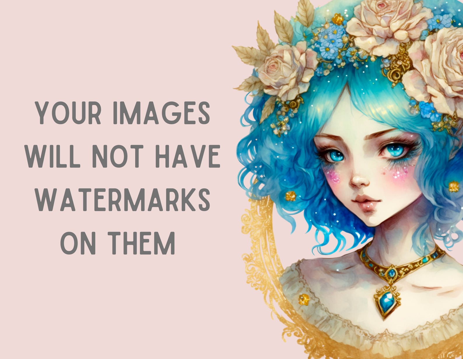 Watercolour Blue Princess Clipart - Fairytale Fantasy PNG Digital Image ...