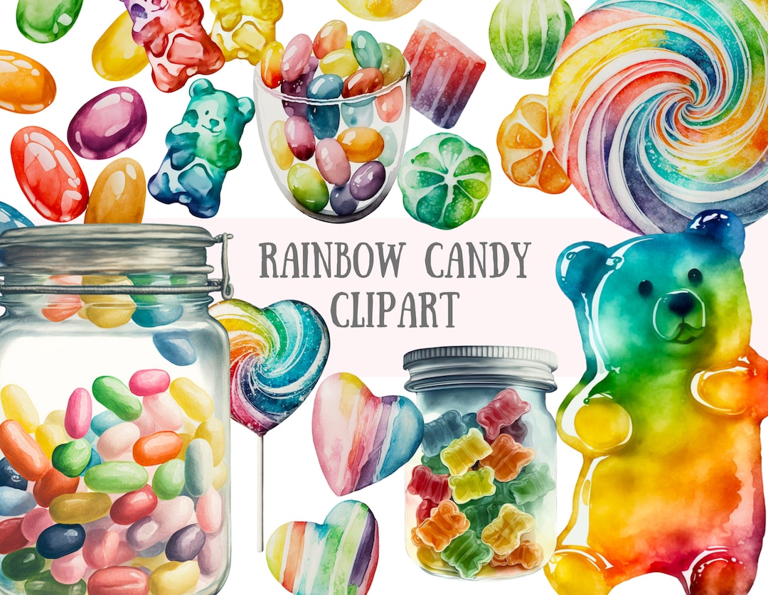 Watercolour Rainbow Candy Clipart Lollipop PNG Digital Image Downloads ...