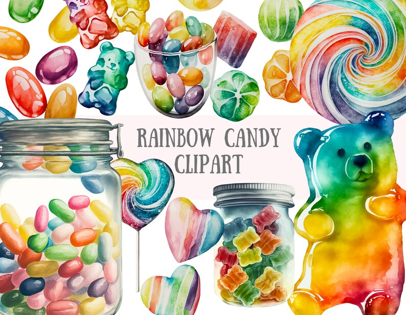 Watercolour Rainbow Candy Clipart Lollipop PNG Digital Image Downloads ...