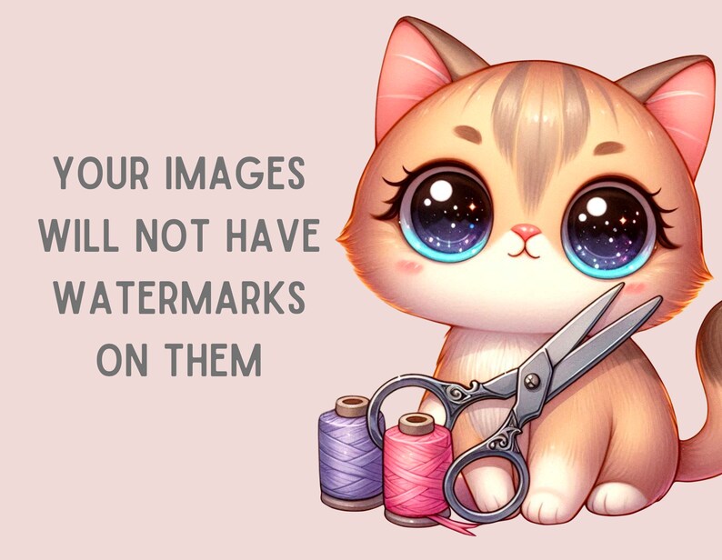 Watercolour Sewing Cat Clipart Cute Seamstress Cat Sewing PNG Digital ...