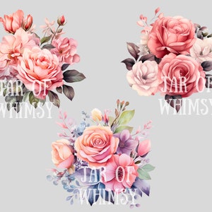 Watercolour Spring Rose Bouquet Clipart Flowers Floral PNG Digital ...