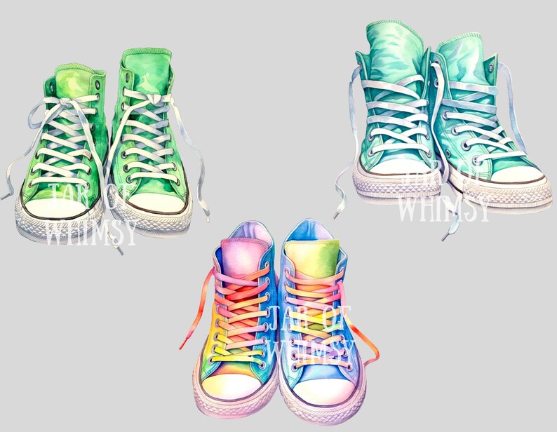 Watercolour High Top Sneaker Clipart Shoes PNG Digital Image Downloads ...