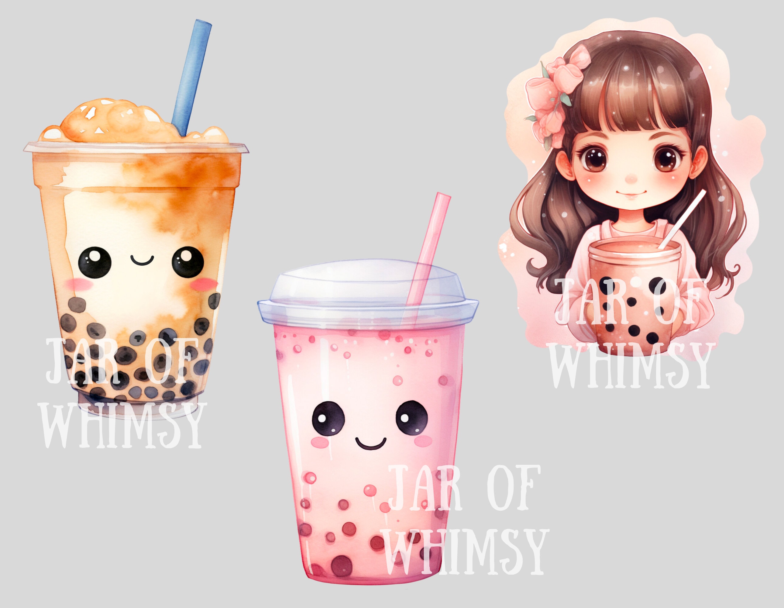 Watercolour Kawaii Bubble Tea Clipart Cute Boba Tea Milk Tea PNG ...