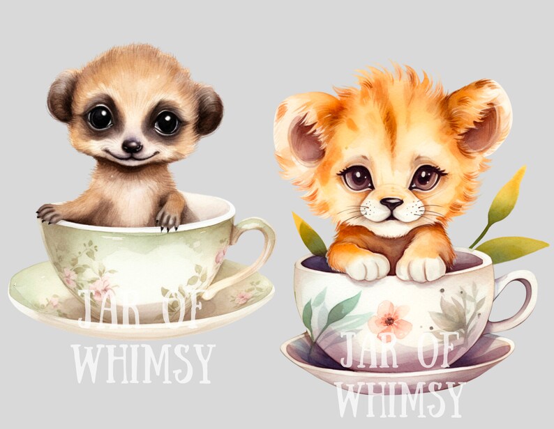 Watercolour Safari Animal Teacup Clipart Baby Animals PNG Digital Image ...