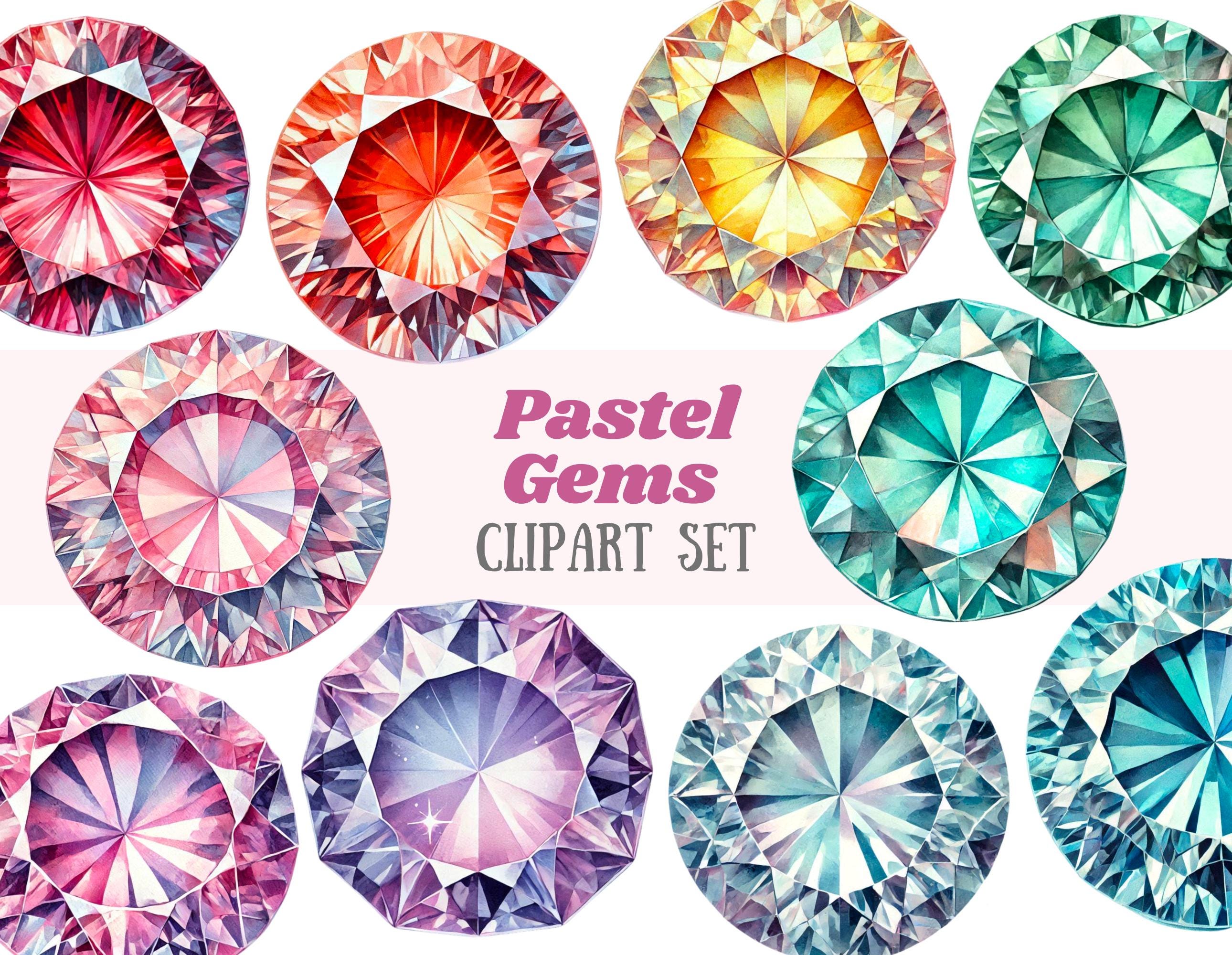 Watercolour Pastel Gem Clipart Round Rhinestone Diamond Gemstones PNG ...