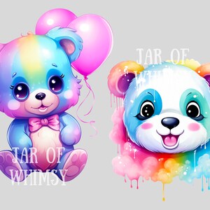 Watercolour Bright Rainbow Bears Clipart Kawaii Teddy Bear PNG Digital ...