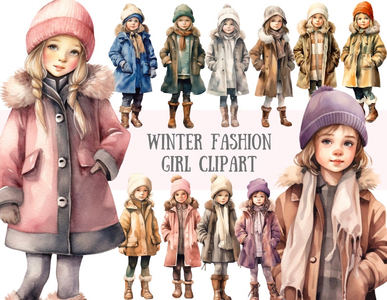 Watercolour Winter Fashion Girl Clipart Vintage Winter Coat PNG Digital ...