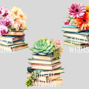 Watercolour Spring Book Stack Clipart Bookcase Bookworm PNG Digital ...