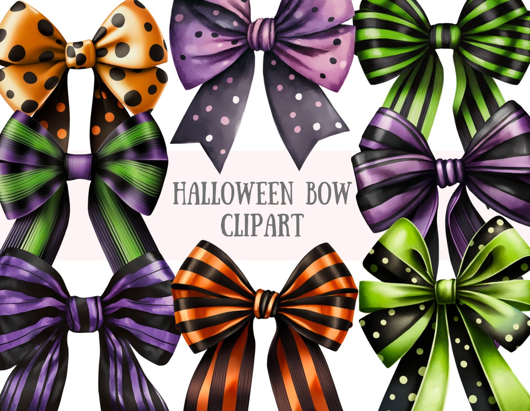 Watercolour Halloween Bow Clipart Green Purple Orange Black PNG Digital ...