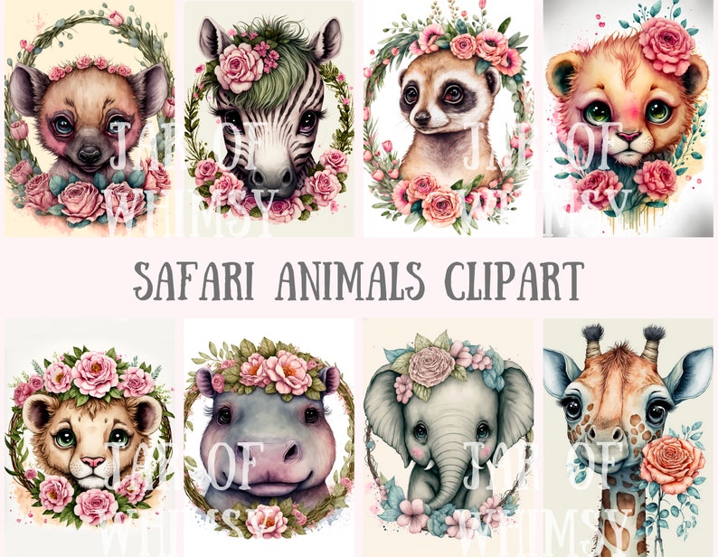 Watercolour Safari Animals Clipart Lion Elephant Zebra PNG - Etsy