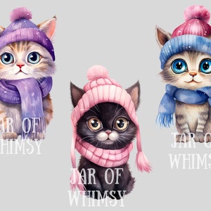 Watercolour Winter Cat Clipart Kawaii Cats PNG Digital Image Downloads ...