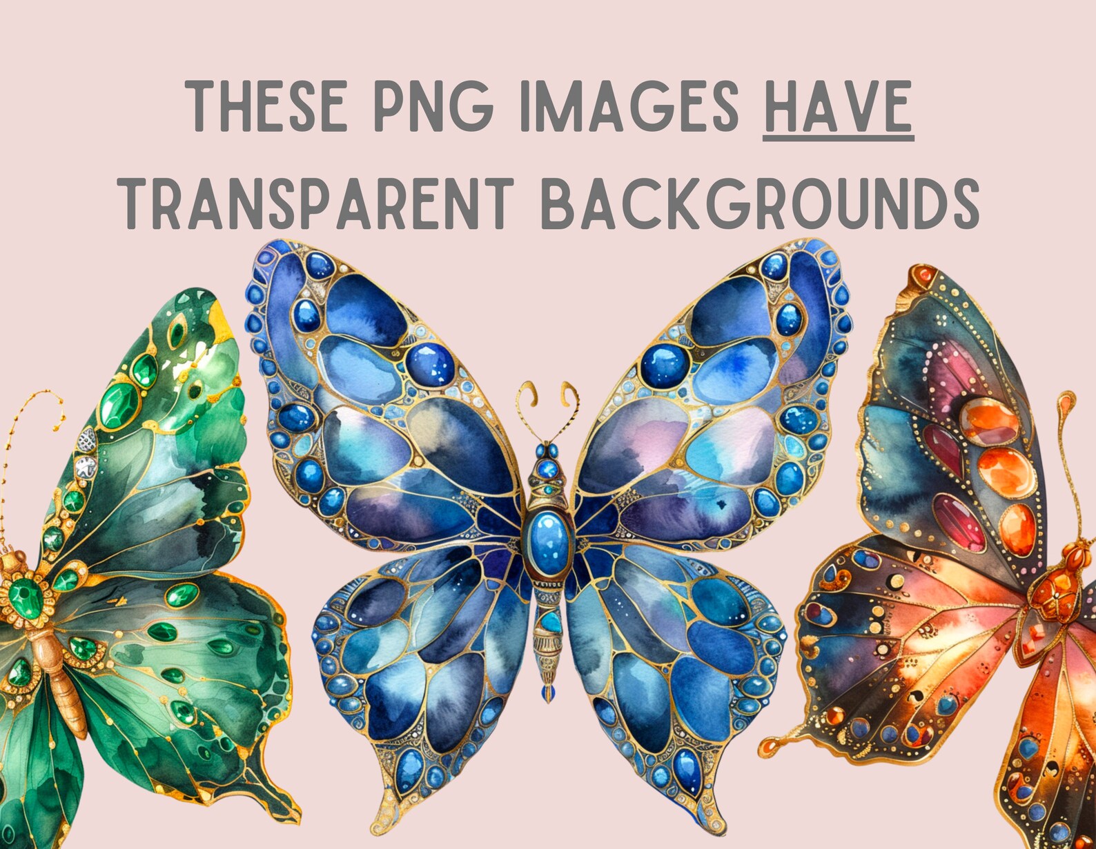 Watercolour Bejeweled Butterfly Clipart Royal Butterfly PNG Digital ...