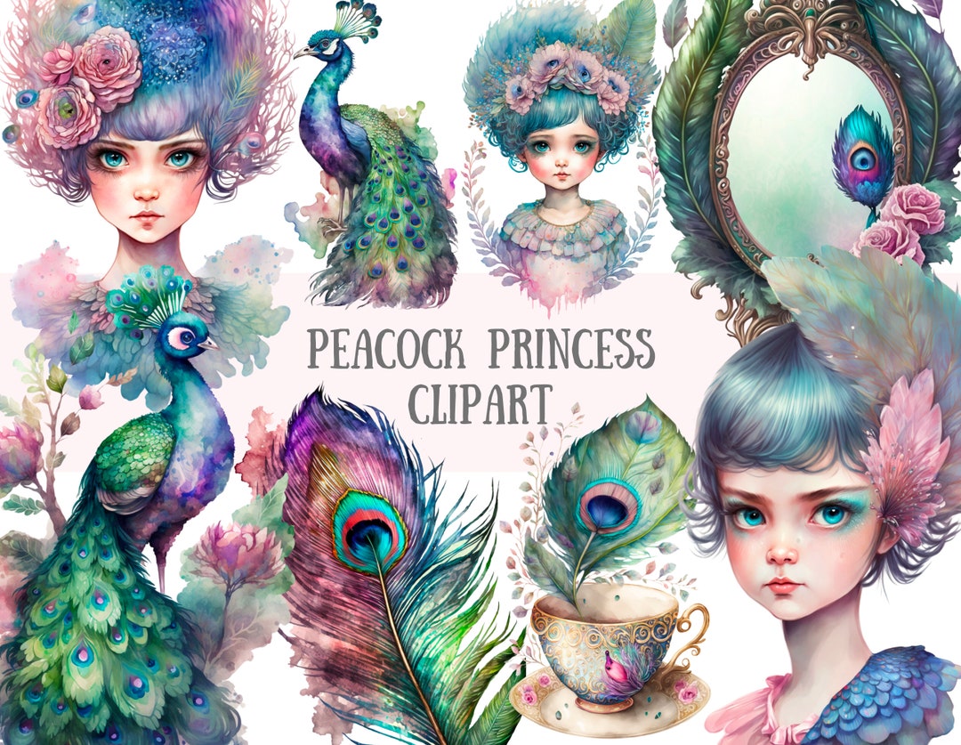 Watercolour Peacock Princess Clipart Peacock Fantasy PNG Digital Image ...