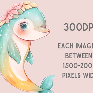 Watercolour Kawaii Dolphin Clipart Cute Chibi Beach Girl PNG Digital ...