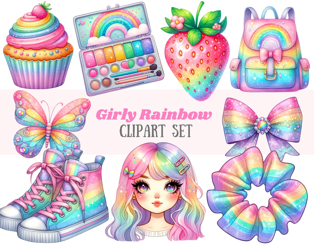 Watercolour Girly Rainbow Clipart Kawaii Anime Girl PNG Digital Image ...