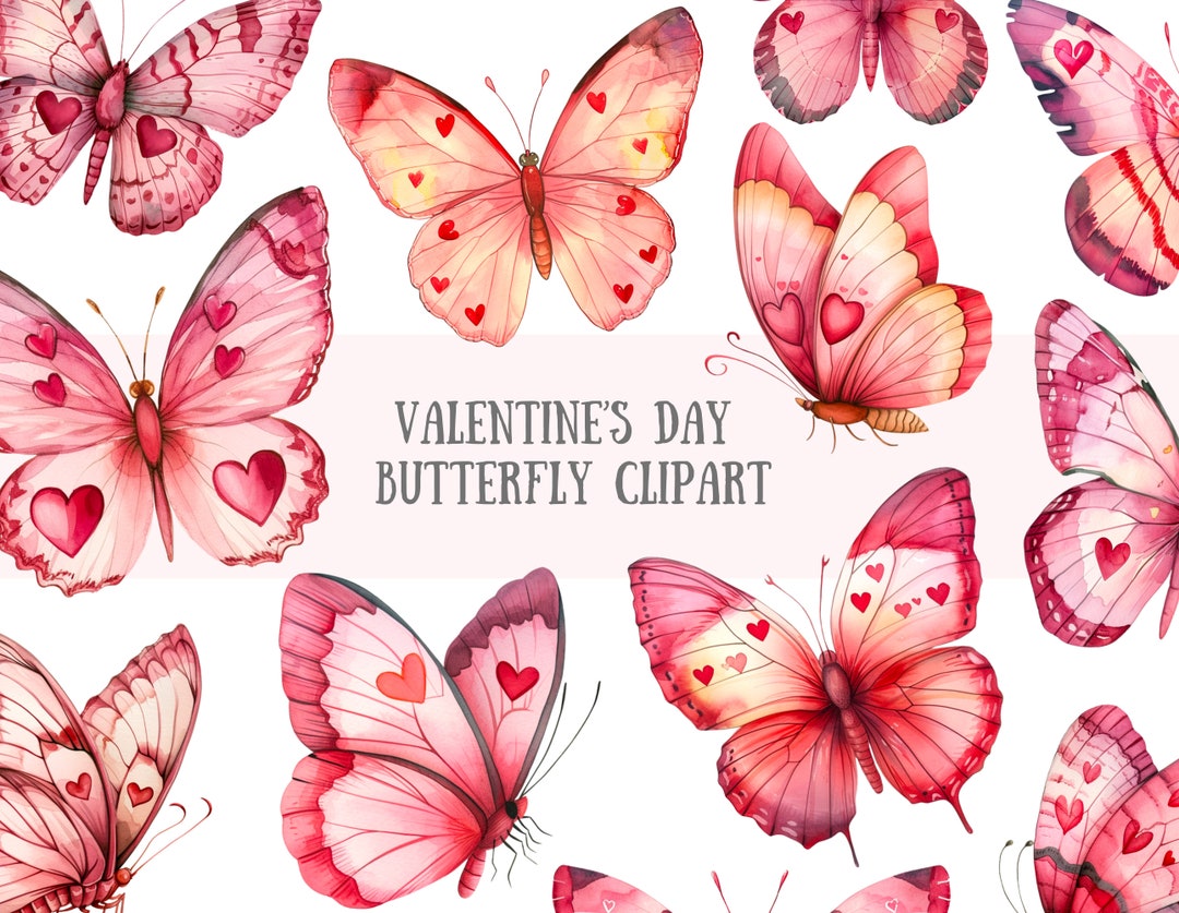 Watercolour Valentines Day Butterfly Clipart Cute Butterfly PNG Digital ...