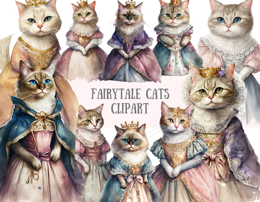 Watercolour Fairytale Cat Clipart Princess Cat PNG Digital Image ...